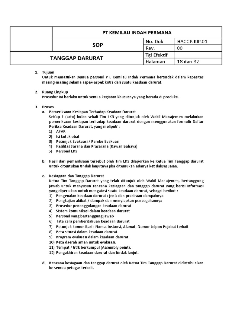 Sop Tanggap Darurat | PDF