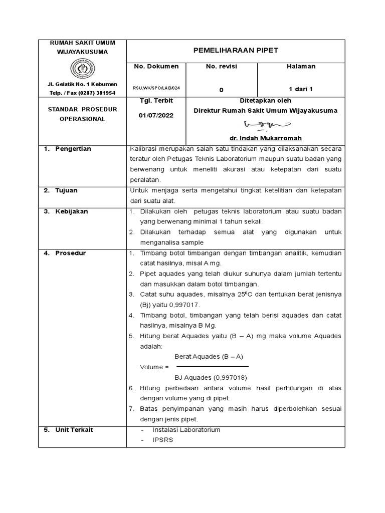 Pemeliharaan Pipet | PDF
