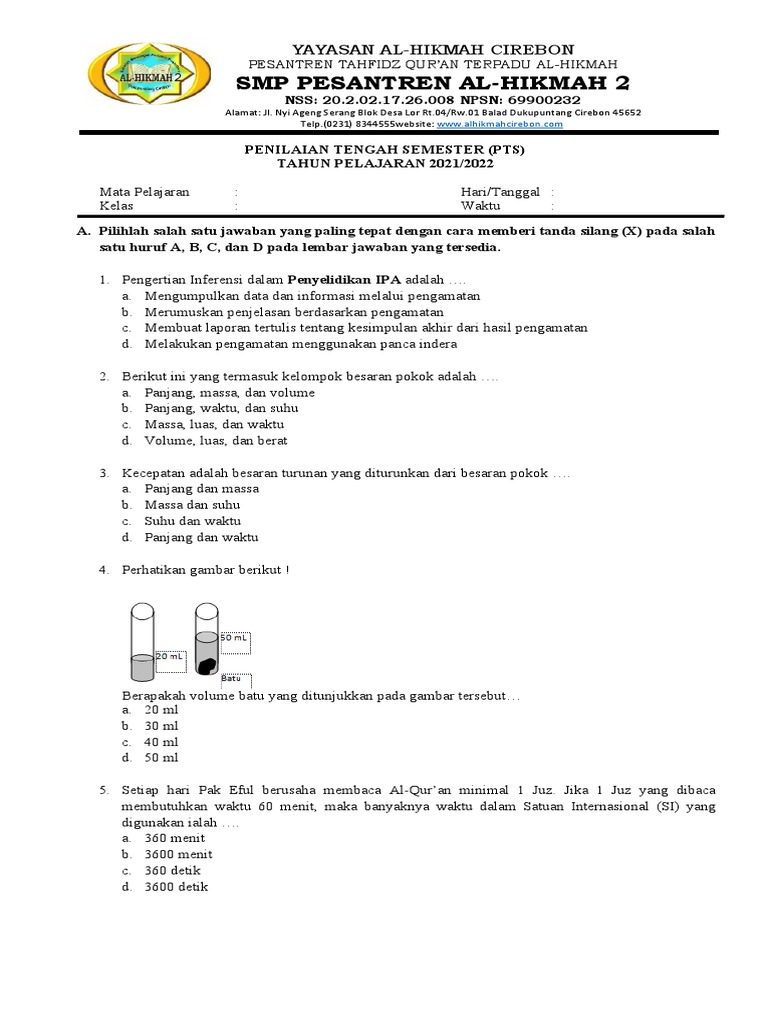 Soal PTS IPA Kelas 7 (Kop) Rev | PDF