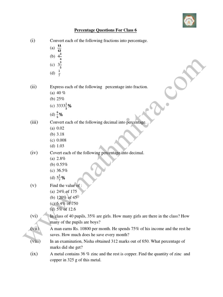 Percentage Worksheet Download Free Pdf Percentage Mathematics