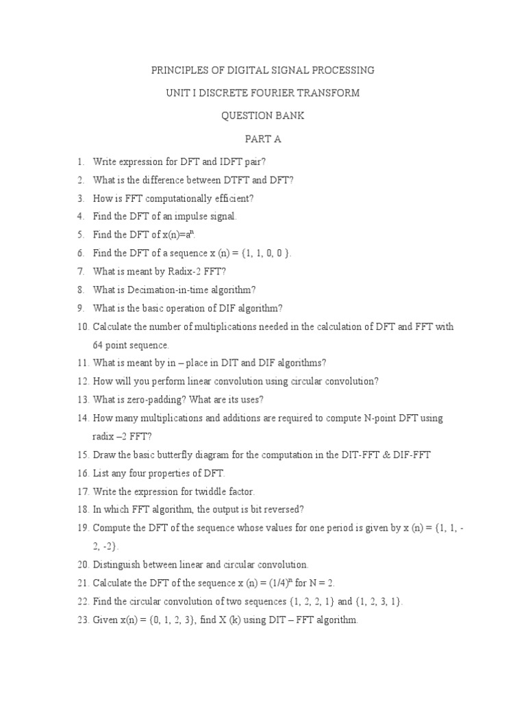 DSP DFT & FFT Question Bank | PDF