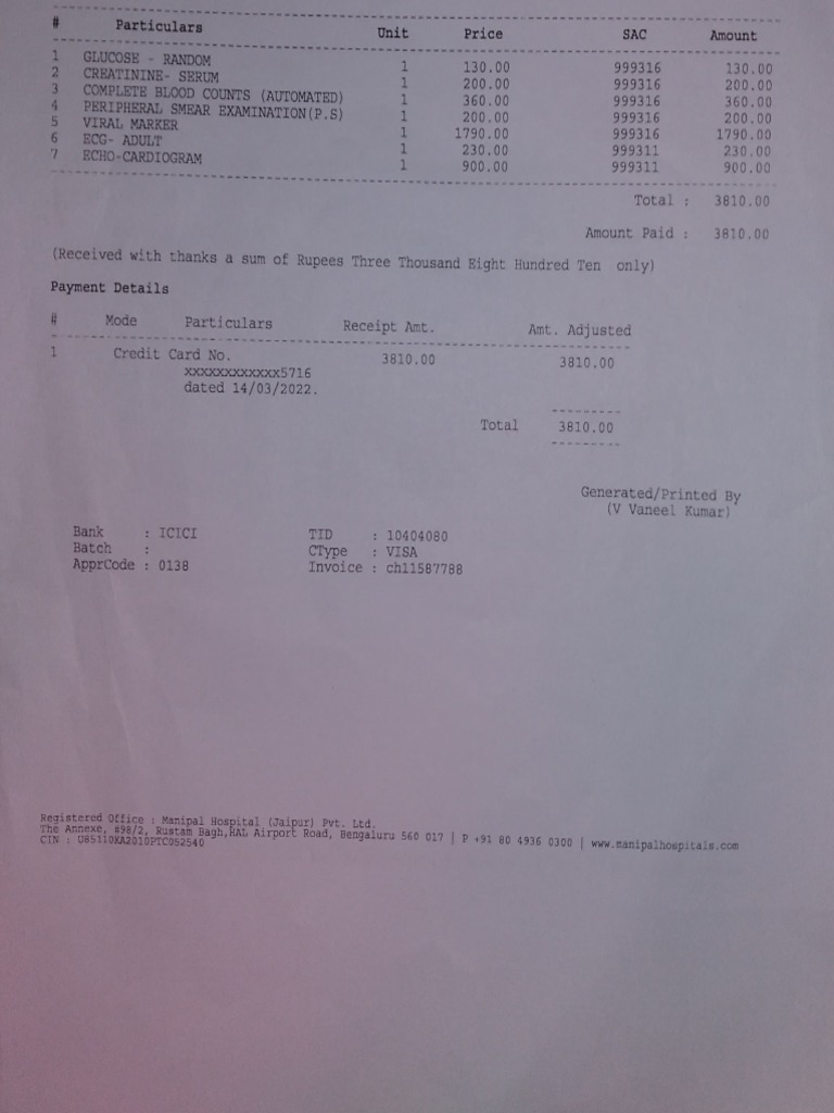 Lab Bill | PDF | Receipt | Money