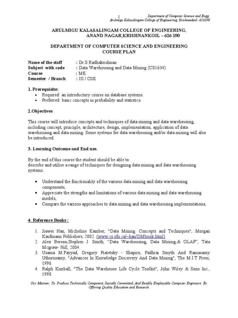 CS1634 Data Warehousing and Data Mining | PDF | Data Warehouse | Data ...