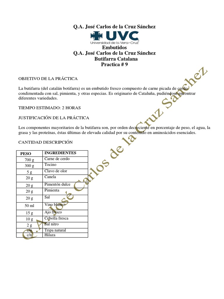 Practica 9 Butifarra Catalana Embutidos | PDF | Carne | Cocina