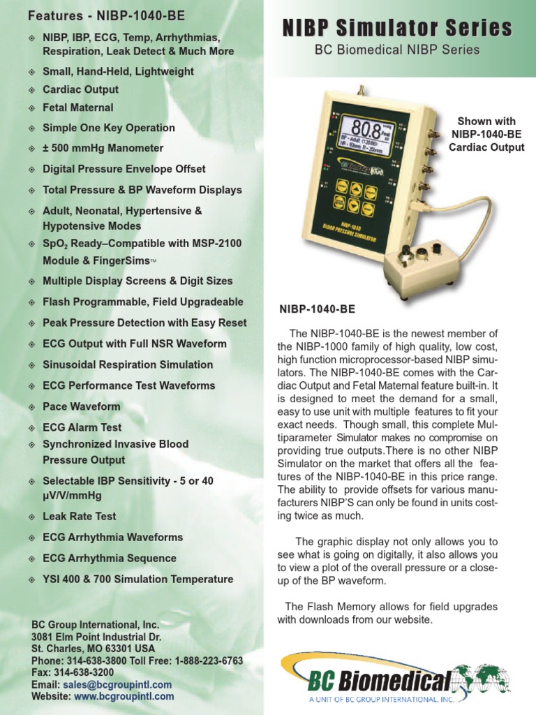 NIBP-Series Datasheet | PDF | Blood Pressure | Electrocardiography