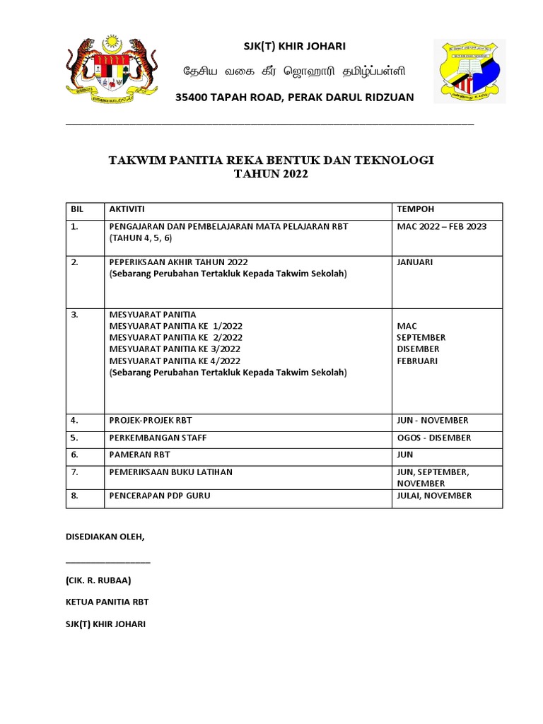 Takwim RBT 2022 | PDF