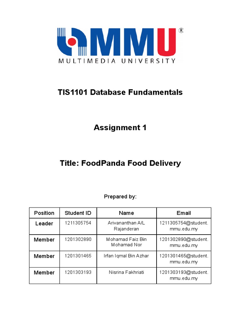 TIS1101 Database Fundamentals (Food Panda Delivery System) (Group 2) | PDF | Service Industries ...
