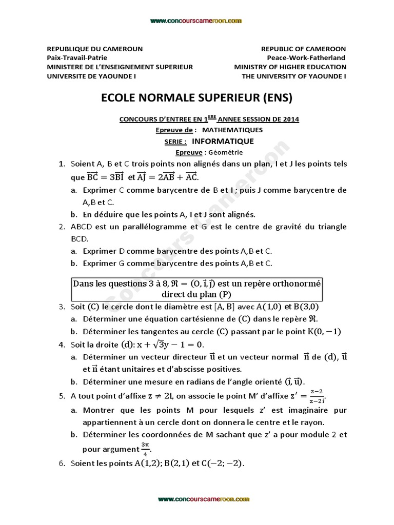Concours Mathématiques ENS 2014 | PDF | Coordonnées cartésiennes | Angle