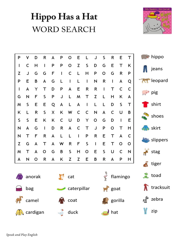 Hippo Has a Hat Word Search Activity | PDF