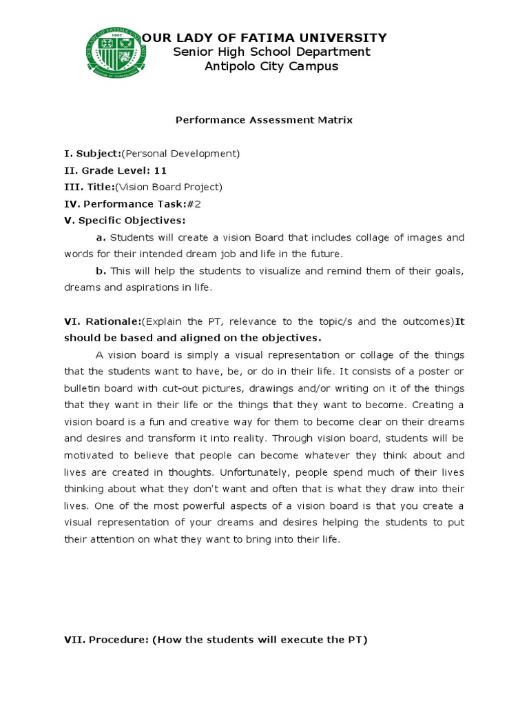 Performance Assessment Matrix VISION BOARD | PDF | Dream | Thought