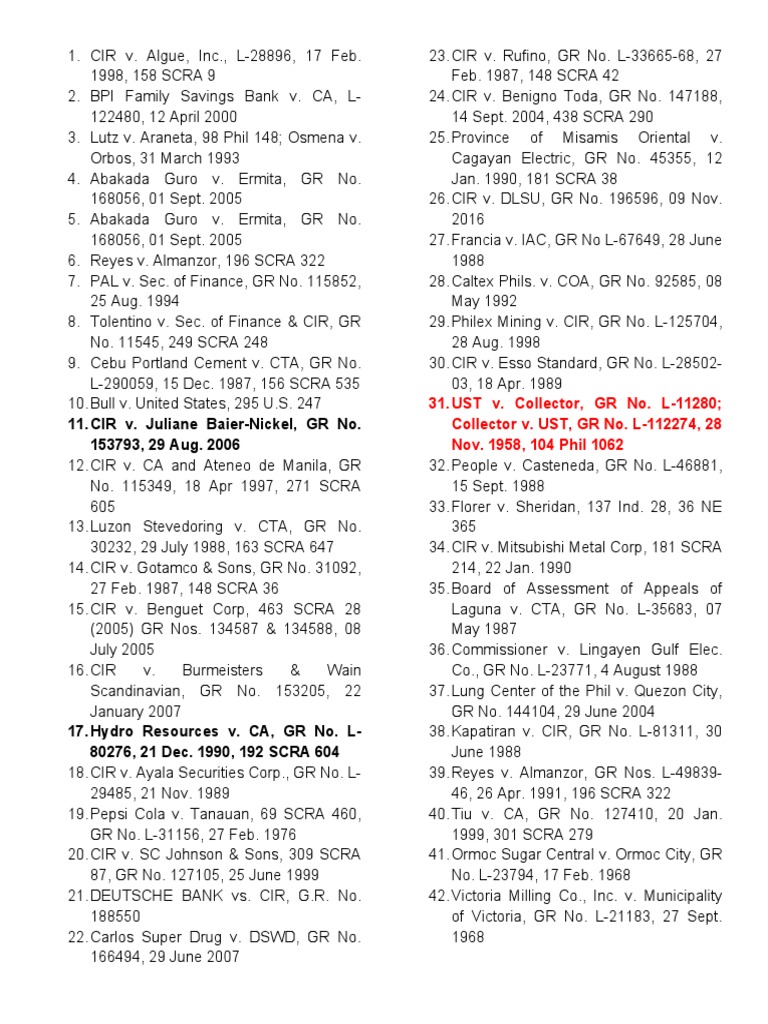Tax Case List Part 1 | PDF | Philippines