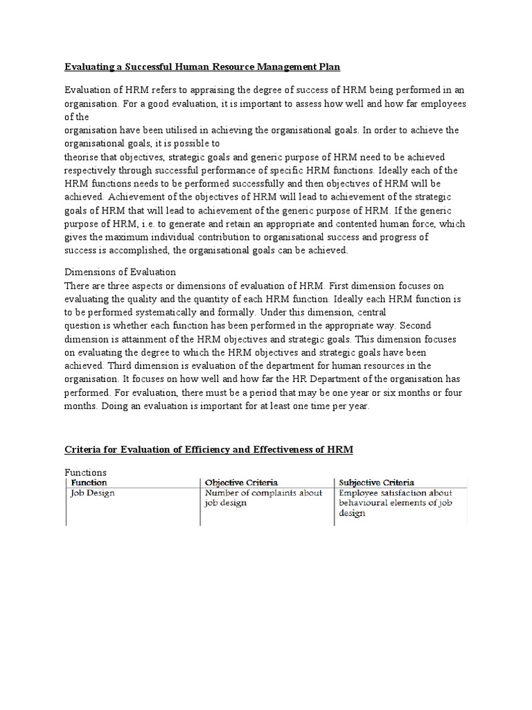 Evaluating A Successful Human Resource Management Plan | Download Free PDF | Audit | Human ...