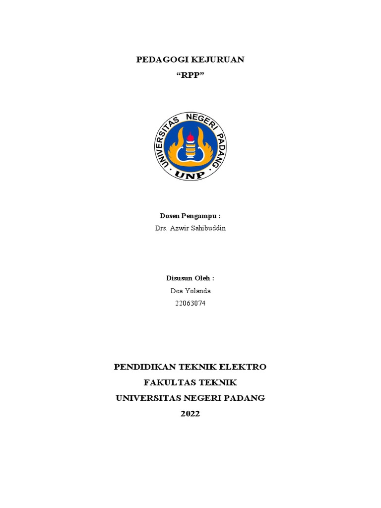 Tugas 3 Pedagogi Kejuruan - RPP - Dea Yolanda 22063074 | PDF