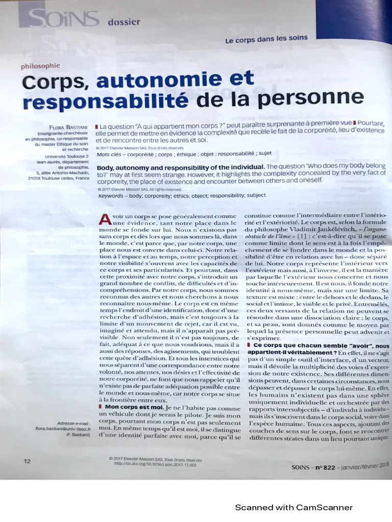 Corps Autonomie Responsabilité SOINS | PDF