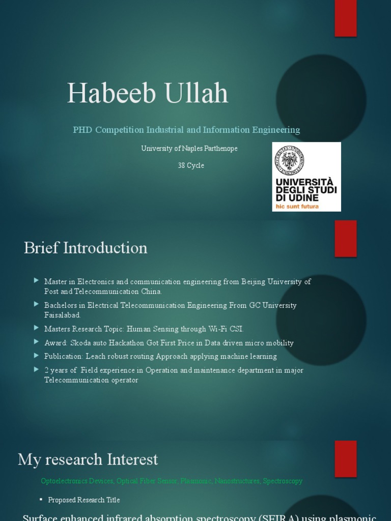 Habeeb Ullah: PHD Competition Industrial and Information Engineering | PDF | Spectroscopy | Plasmon