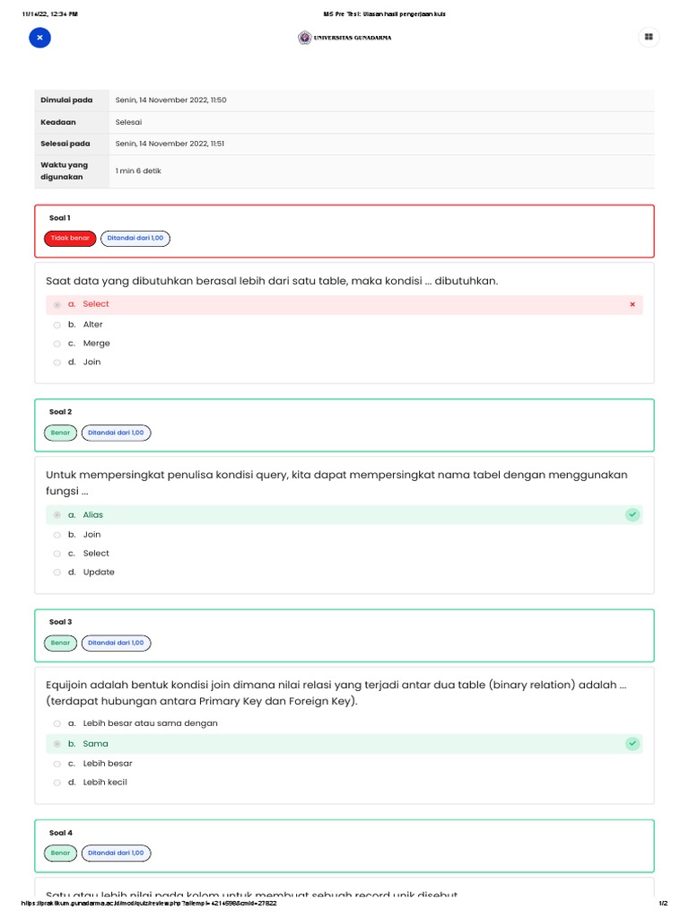 M5 Pre Test - Ulasan Hasil Pengerjaan Kuis | PDF
