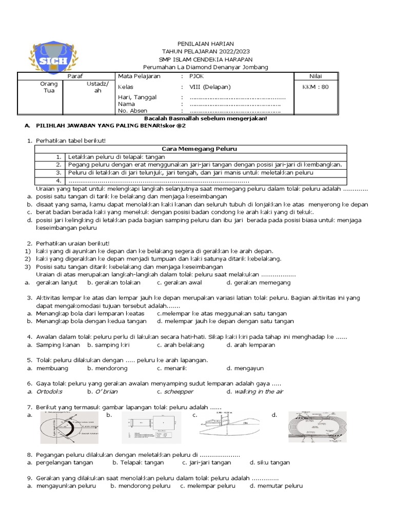 Penilaian Harian PJOK Kelas VIII | PDF