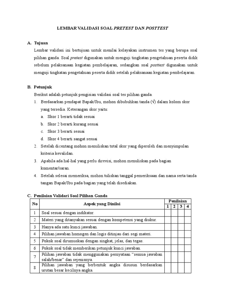 Lembar Validasi Soal Pilihan Ganda | PDF