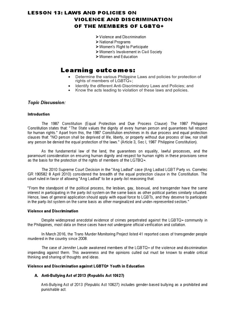 LGBTQ+ Rights and Anti-Discrimination Laws | PDF | Equal Protection ...