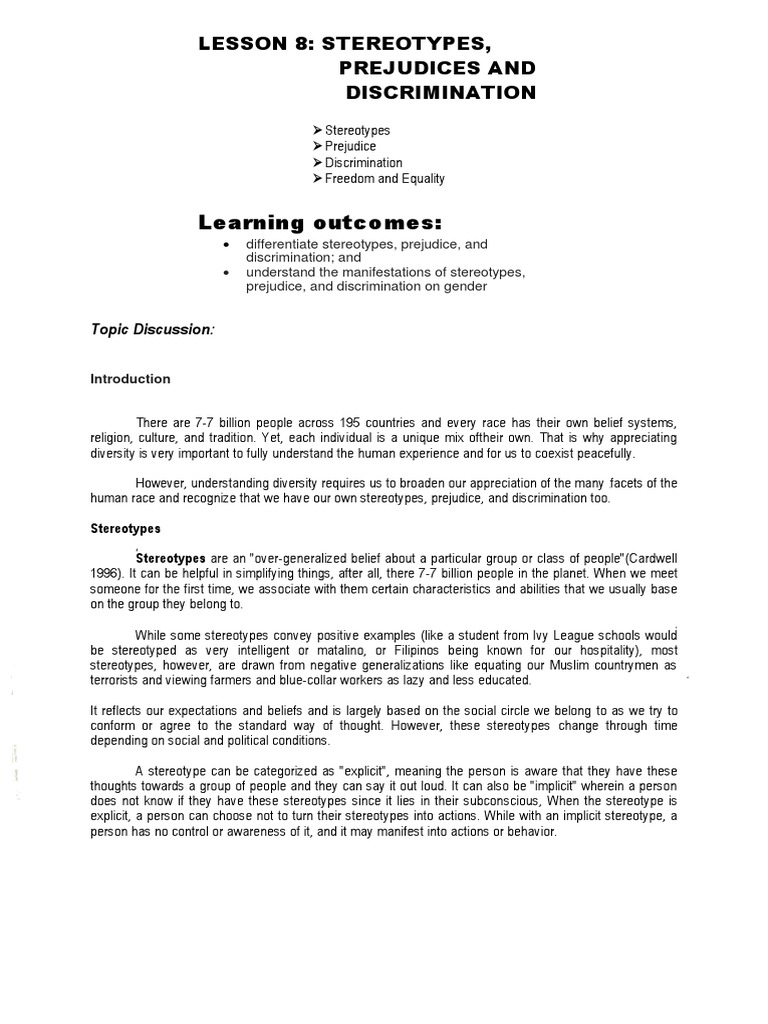 Understanding Stereotypes & Discrimination | PDF | Discrimination ...