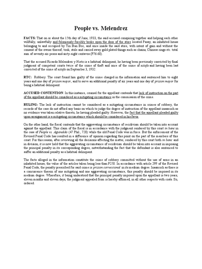 People v. Melendrez: Robbery Case Summary | PDF | Public Law | Government