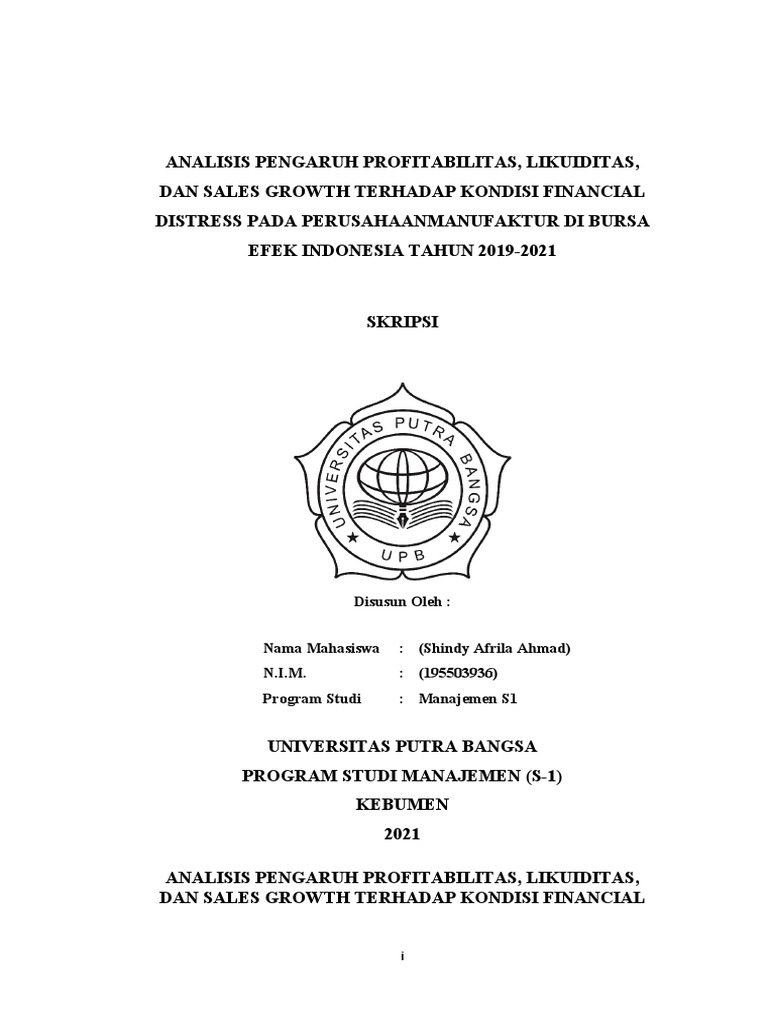Template Skripsi Universitas Putra Bangsa Prodi S1 Manajemen 20 21 | PDF