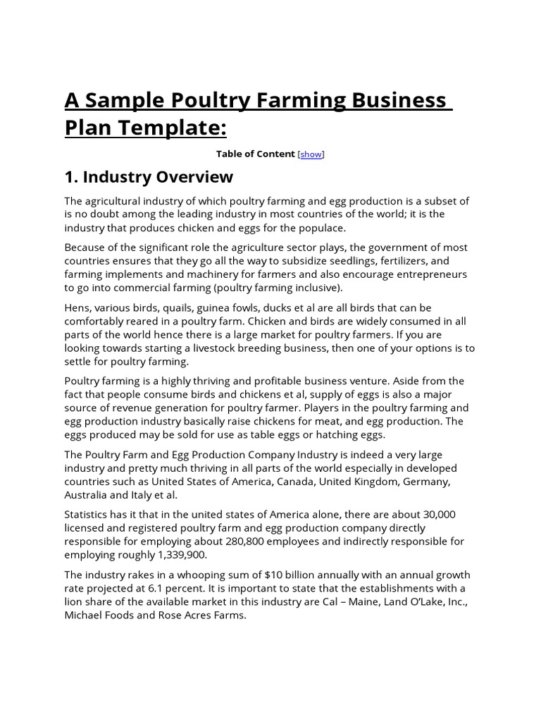 Poultry Farm Business Plan | PDF | Poultry Farming | Poultry