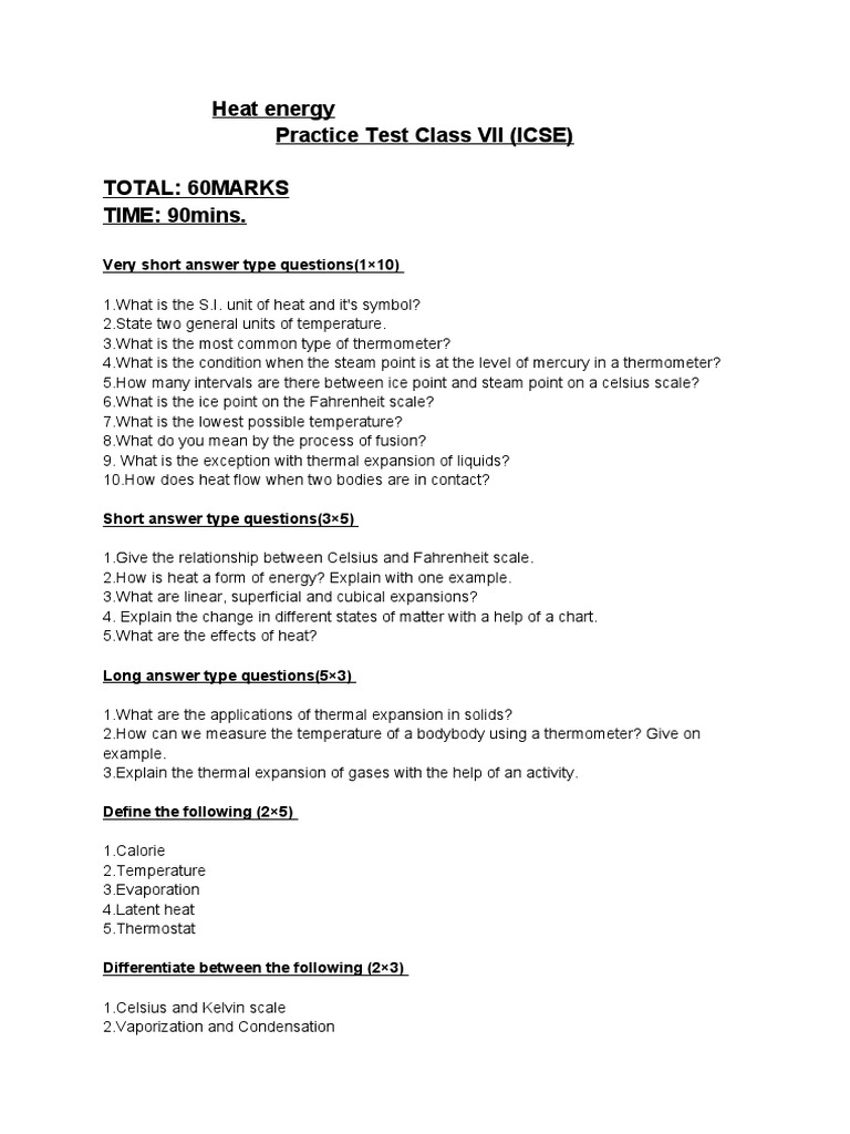 Heat Energy. 7th - Icse | PDF