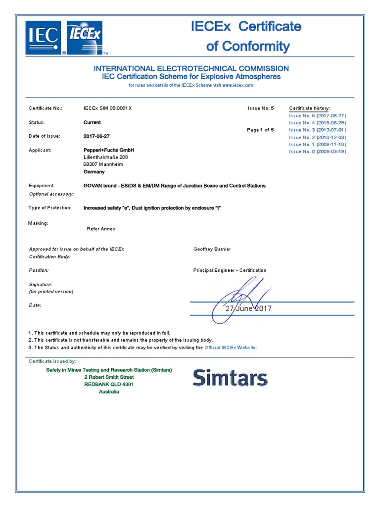 IECEx SIM 09.0001X-5 | PDF