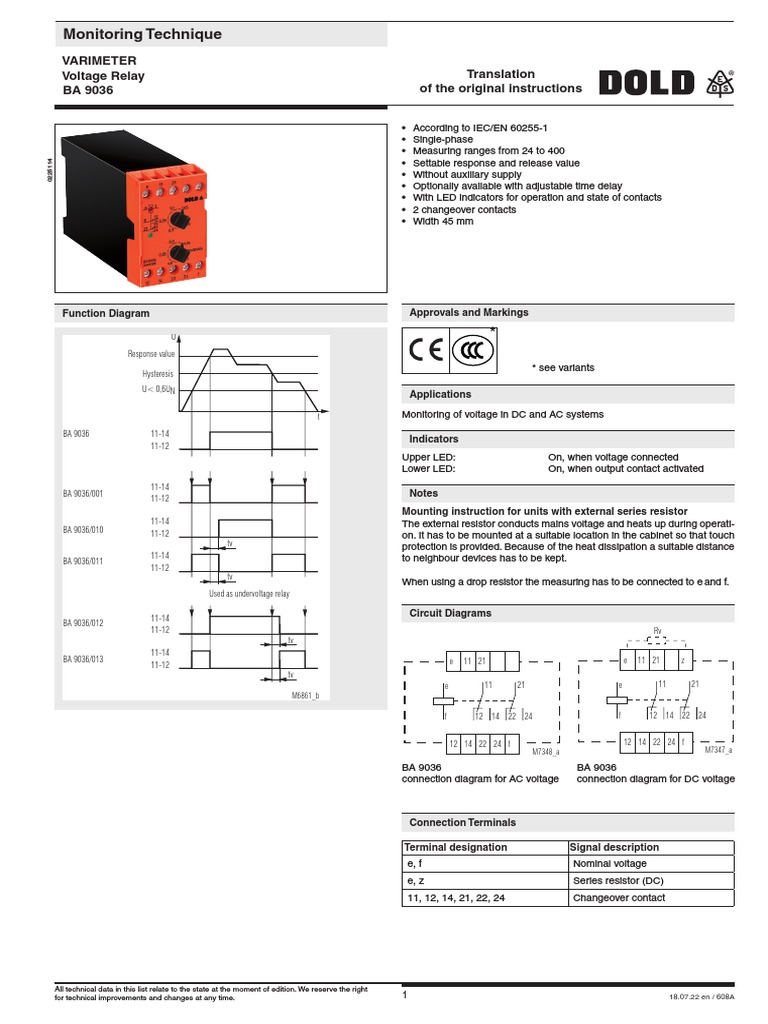BA 9036 Voltage Relay Guide | PDF | Relay | Alternating Current