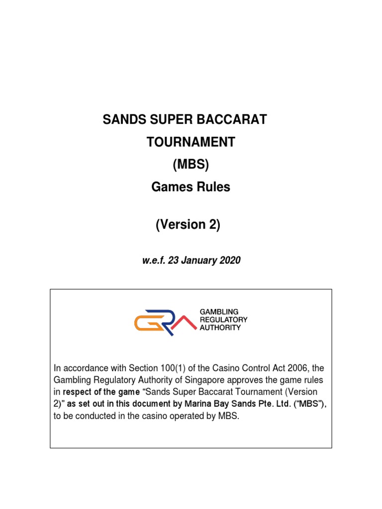 MBS Sands Super Baccarat Tournament Game Rules Version 2 | PDF
