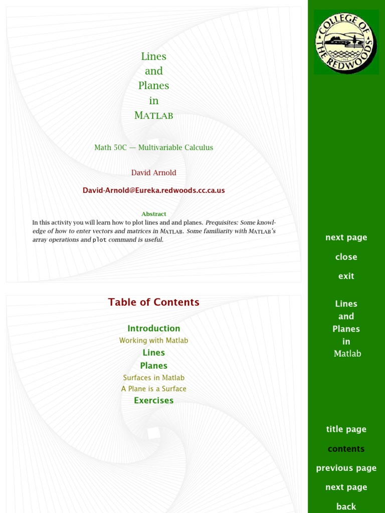Lines and Planes in Matlab: Math 50C - Multivariable Calculus | PDF ...