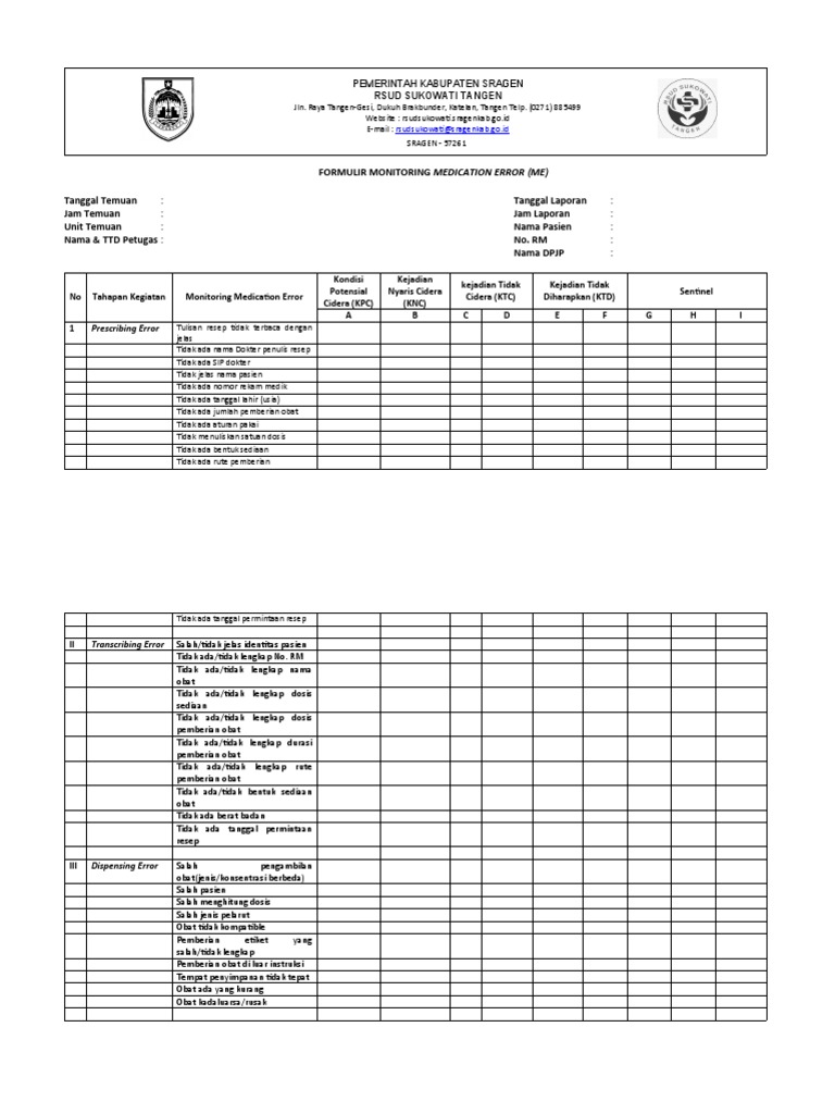 Form Monitoring Medication Error | PDF