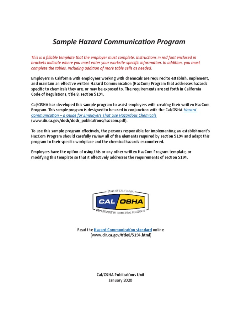 Sample Hazcom Program | PDF