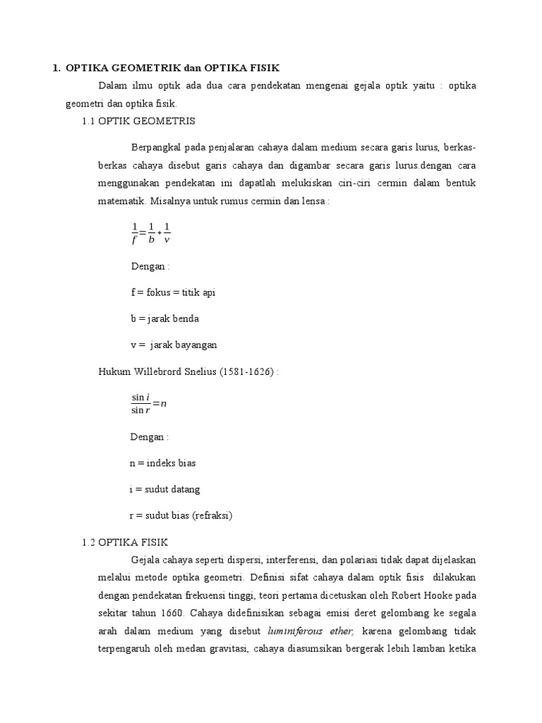 OPTIKA GEOMETRIK Dan OPTIKA FISIK | PDF