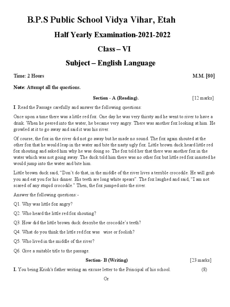 Class VI Eng - Lang Half Year 1 | PDF