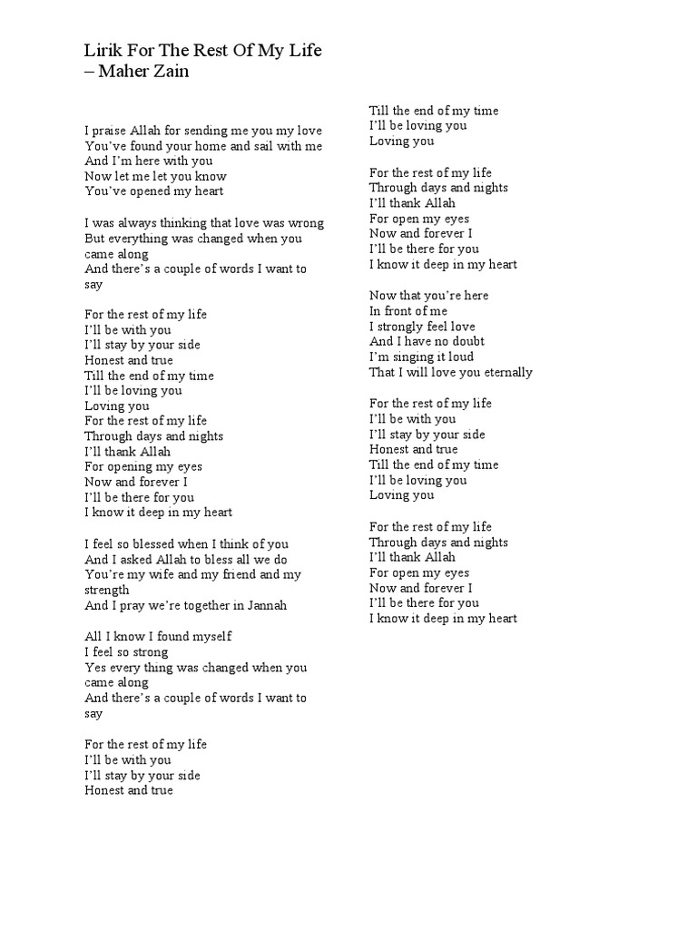 Lirik For The Rest of My Life | PDF