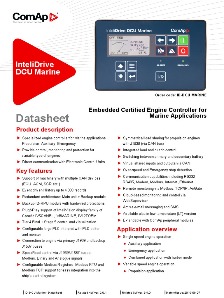 Embedded Certified Engine Controller DCU Marine Datasheet | PDF
