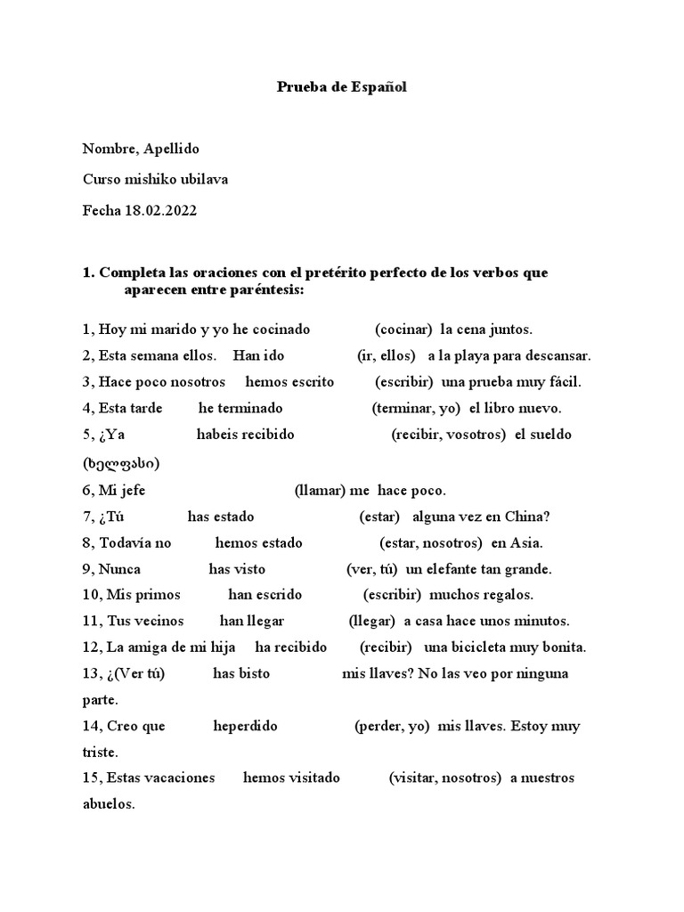 Prueba de Español | PDF