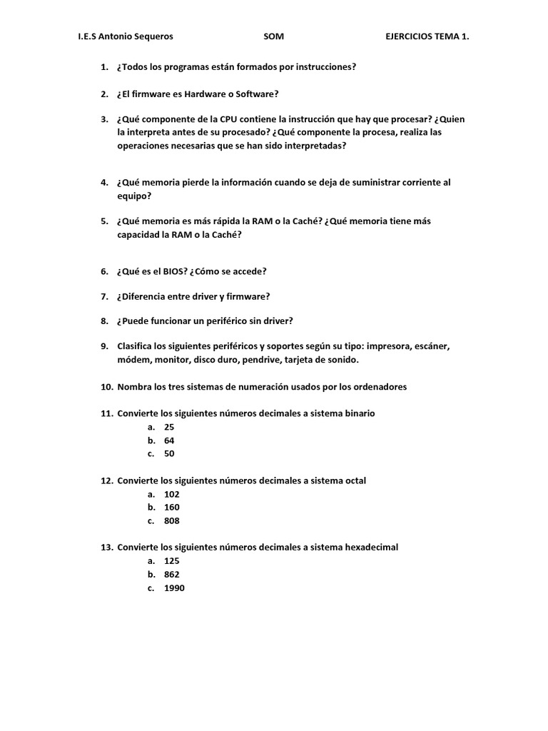 Tema 1. Ejercicios 2022 | PDF