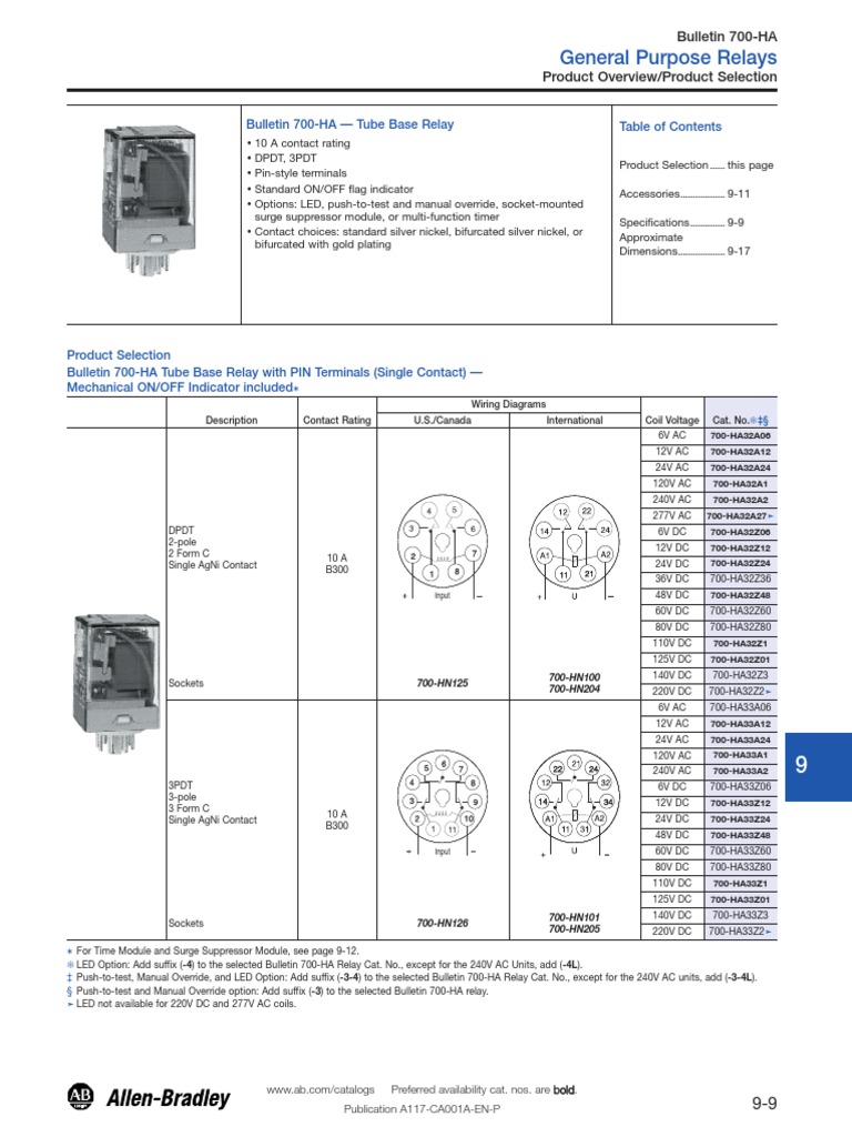 A-B 700HA Relay Spec Sheet | PDF | Mains Electricity | Relay