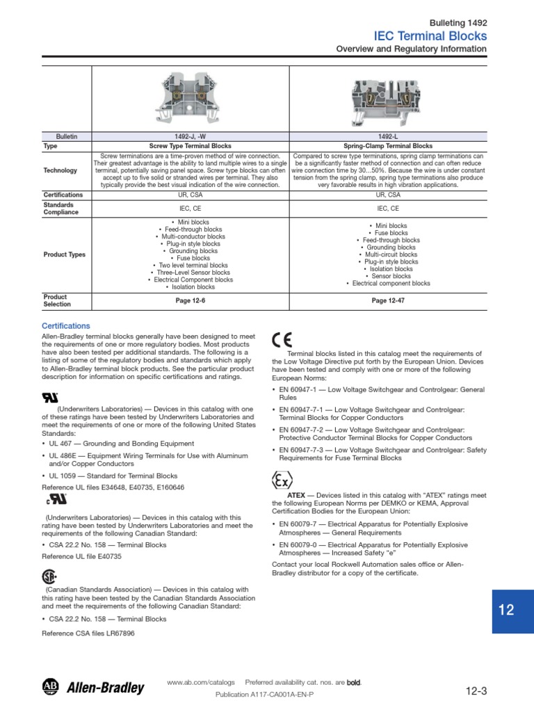 A-B 1492 J IEC Terminal Blocks Data Sheet | PDF | Electrical Connector ...