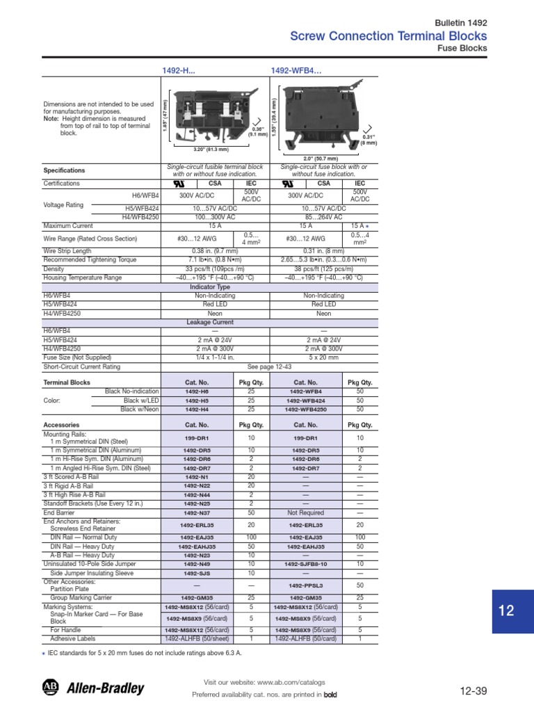 A-B 1492-XX Fuse Blocks Data Sheet | PDF