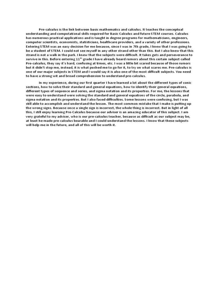 Gen reflection pre cal | PDF