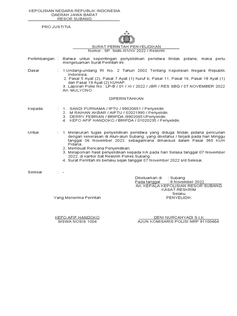 Sprin Penyidikan Sandi | PDF