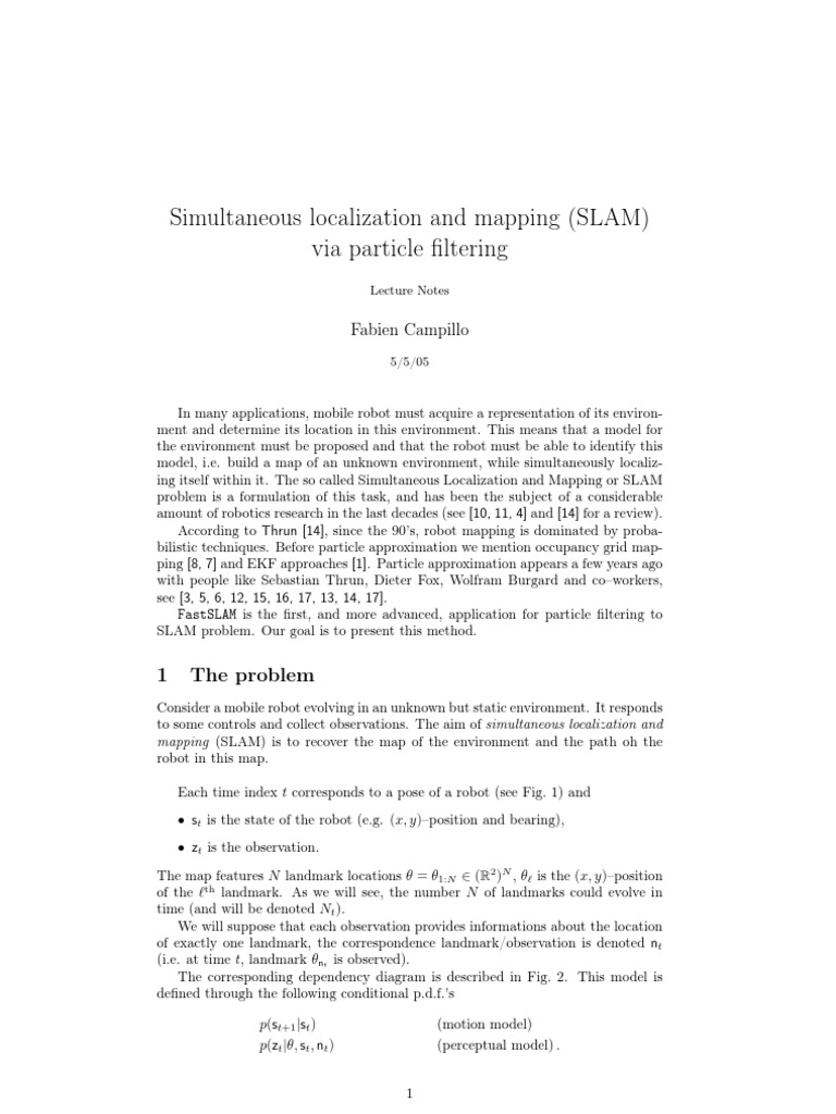 SLAM Particle Filtering | PDF | Applied Mathematics | Statistical Theory