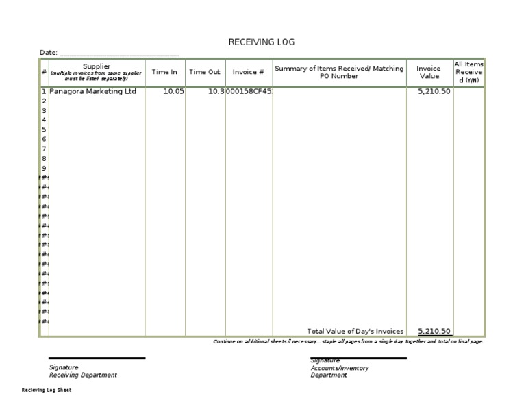 Receiving Log Book | PDF
