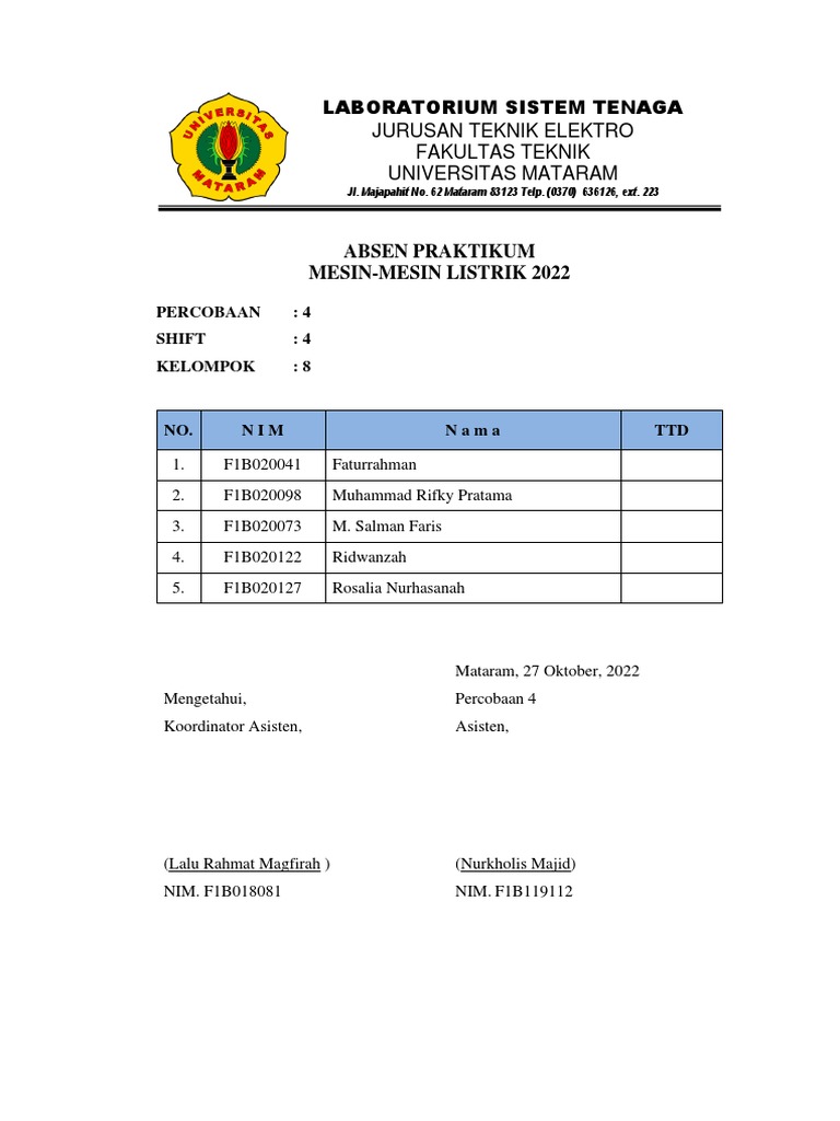 Absen Praktikum P4 KLP 8 | PDF