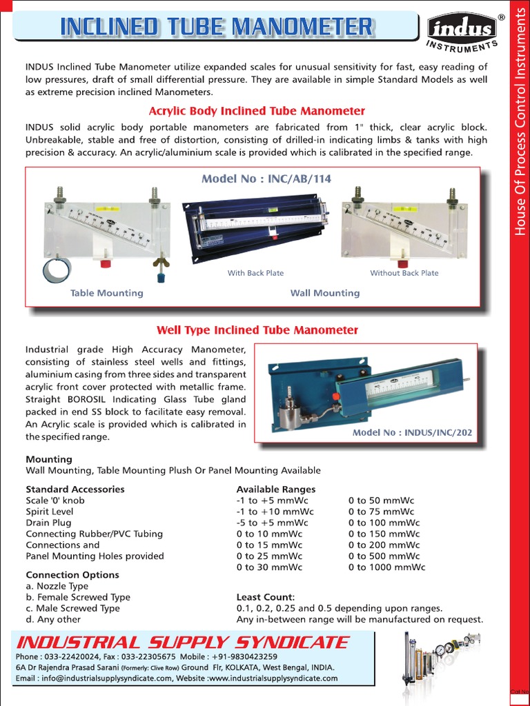 Inclined Tube Manometer | PDF