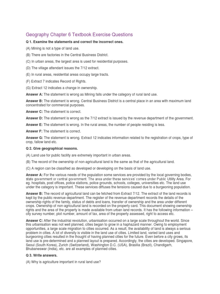 Geography Chapter 7 Textbook Exercise Questions | PDF | Literacy ...